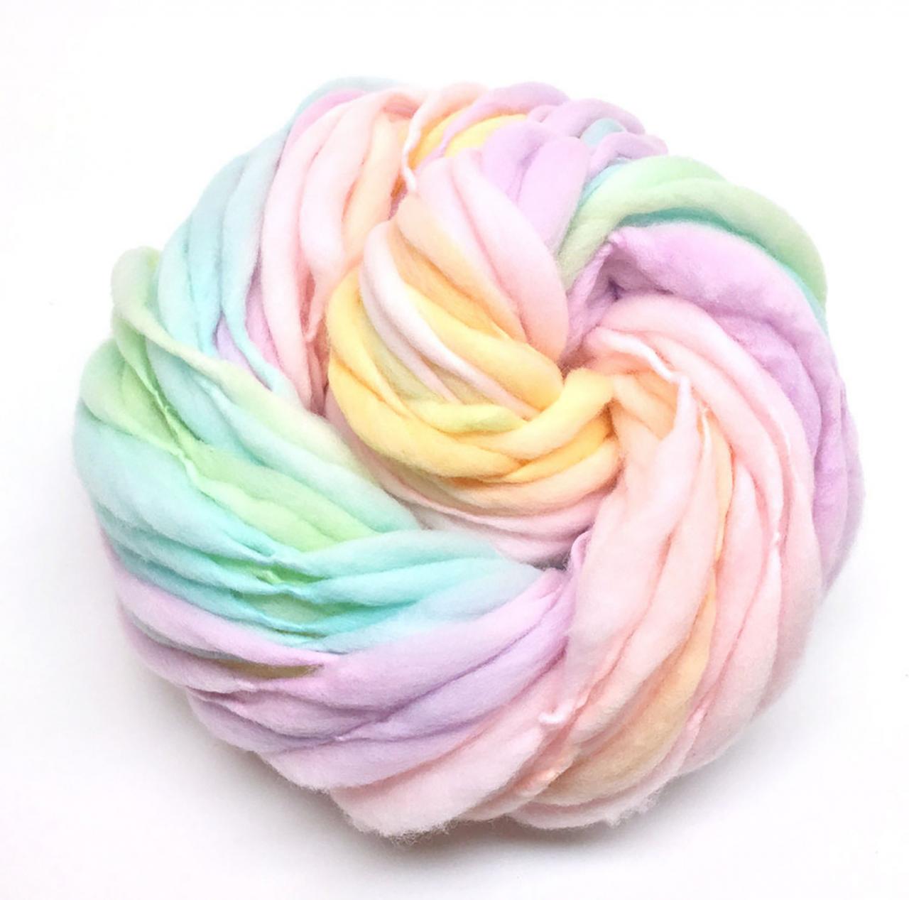 Pastel Rainbow Yarn, Hand Spun Thick And Thin, Super Bulky, In Merino ...